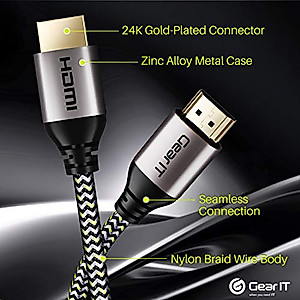 GearIT HDMI Cable (2-Pack / 0.75ft / 0.22m) High-Speed HDMI 2.0b, 4K 60hz, 3D, ARC, HDCP 2.2, HDR, 18Gbps - Nylon Braided Cord
