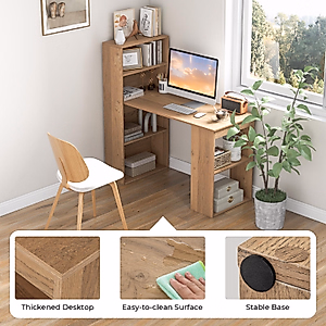 GRAFFY Computer Desk with Shelves, Natural