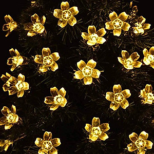 Qedertek Solar Flower String Lights, Cherry Blossom 22ft 50 LED Waterproof Outdoor String Lights for Patio,Lawn,Garden,Holiday and Festivals Decorations ( Warm White)