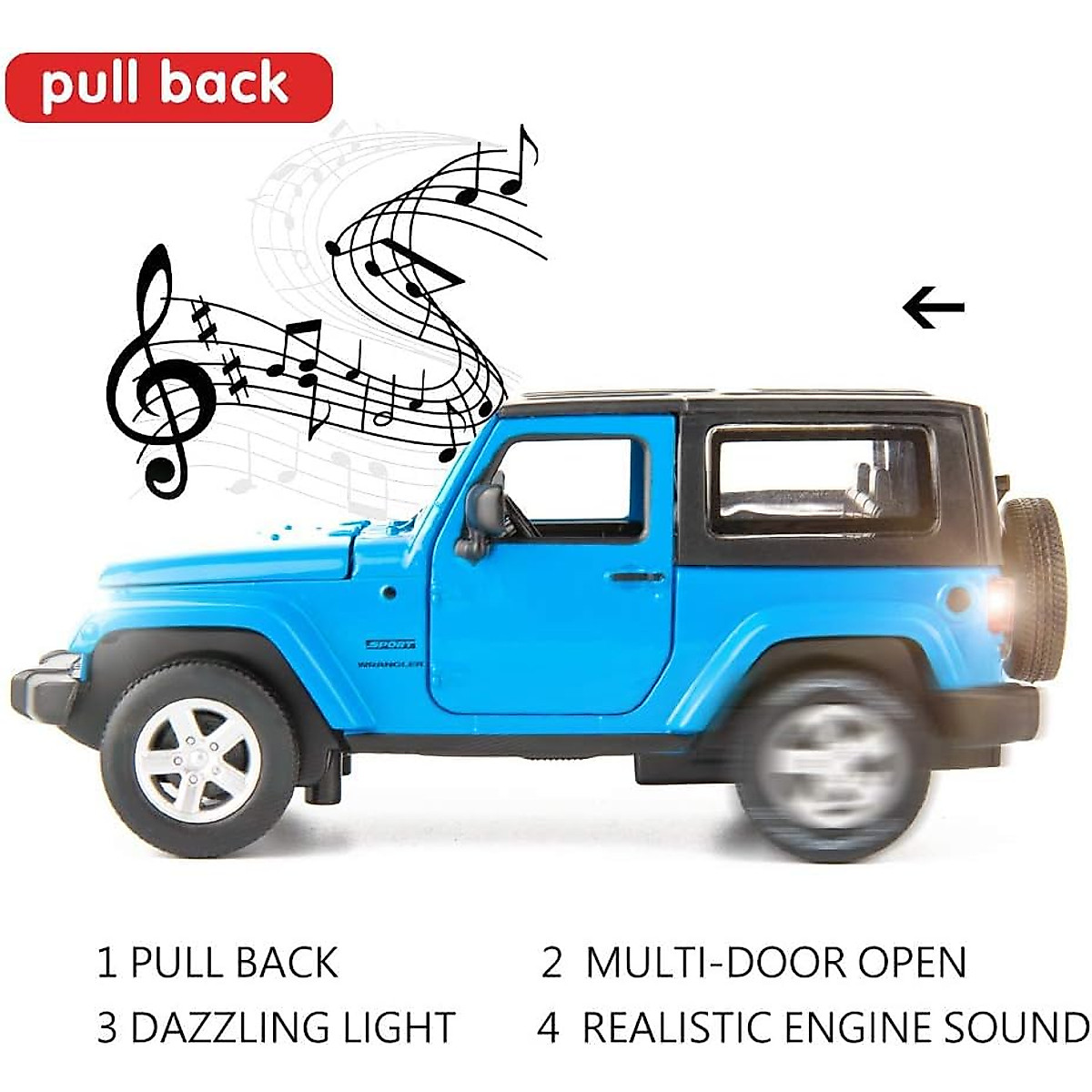 TGRCM-CZ Diecast Model Cars Toy Cars, Wrangler Rubicon1:32 Scale Alloy Pull Back Toy Car with Sound and Light Toy for Girls and Boys Kids Toys (Blue)