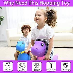 AOLIGE Bouncy Horse Animals for Toddlers 1-3 Dinosaur Hopping Toys for Kids Inflatable Toddler Bounce Toys Ride On Animal Hopper Toys with Pump (Purple)