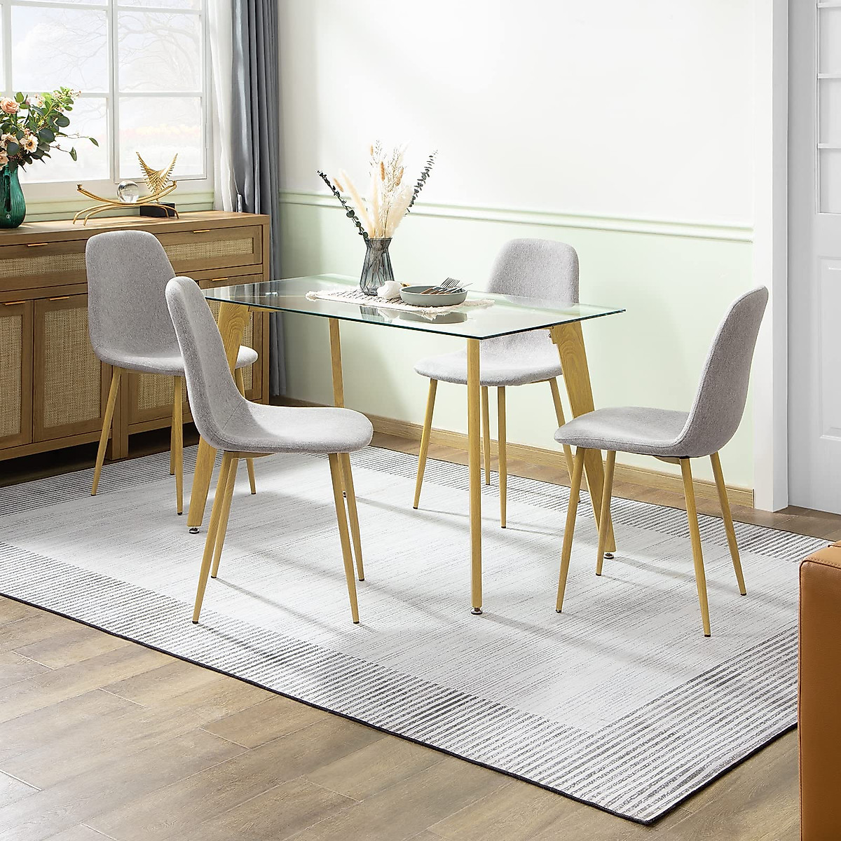 Bacyion Glass Dining Table - 47 Inch Kitchen Table for 2 or 4, Modern Rectangle Dinner Tables with Metal Legs, Wood Skin, Small Dining Room Table for Apartment or Small Spaces,Easy Assembly, Natural