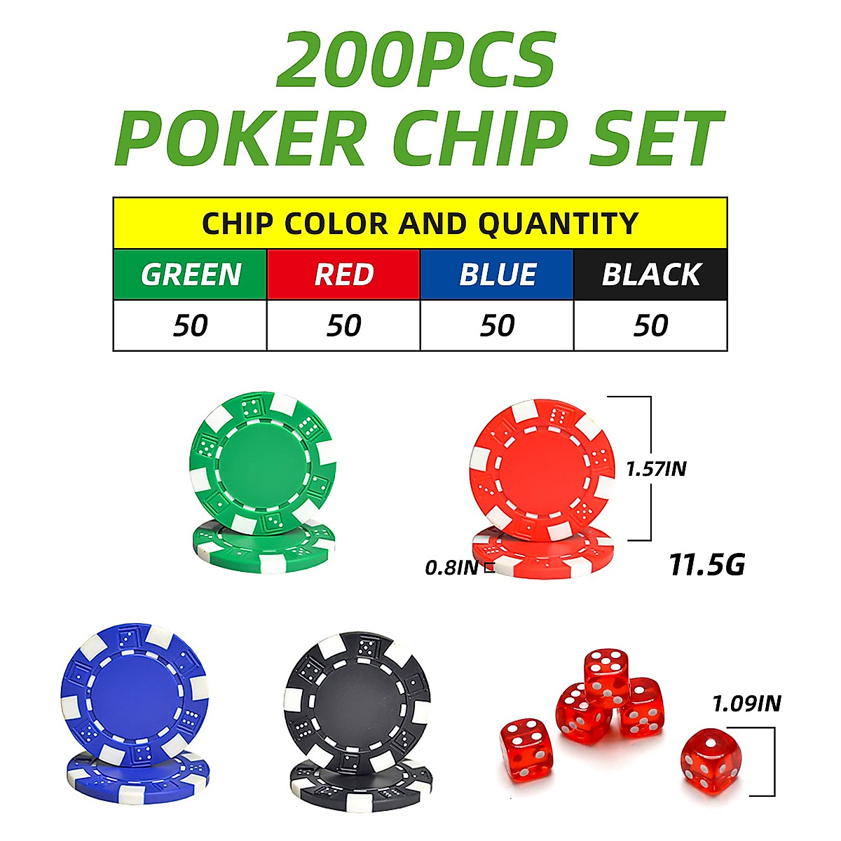 NOLIE Casino Poker Chip Set 200 PCS with Reinforced Aluminum Case for Gambling(11.5 Gram)