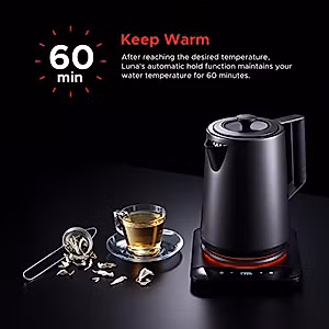SAKI Luna Electric Kettle Temperature Control with 7 Presets, 60min Temperature Hold 1.75L Electric Tea Kettle, 304 Stainless Steel Kettle, Auto-Off & Boil-Dry Protection, BPA Free, Matte Black