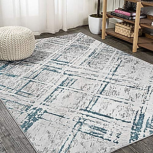 JONATHAN Y SOR201A-8 Slant Modern Abstract Indoor Area-Rug Contemporary Solid Striped Easy-Cleaning Bedroom Kitchen Living Room Non Shedding, 8 ft x 10 ft, Gray/Turquoise