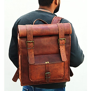 URBAN DEZIRE Men's Leather Vintage Roll On Laptop Backpack Rucksack knapsack college bag