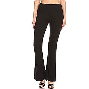 Leggings Depot Womens Flared Casual, Work, Lounge Solid Palazzo Pants, Black-Large
