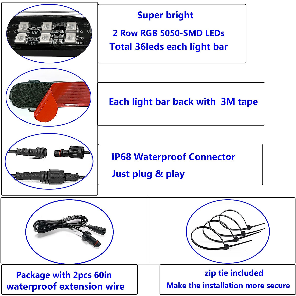 NBWDY 8pcs Led Strip Lights Boat Lights with APP 4-Key RF Remote Control,Waterproof 12V Boat Interior RGB Strip Lights,Boat Deck Lighting,Multi-Color Marine Lights for Boat Sailboat Kayak