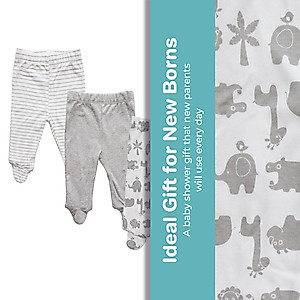 Spasilk Baby Boys' Cotton Pull on Footed Pants, Pack of 3, Gray Animals, 3 Months
