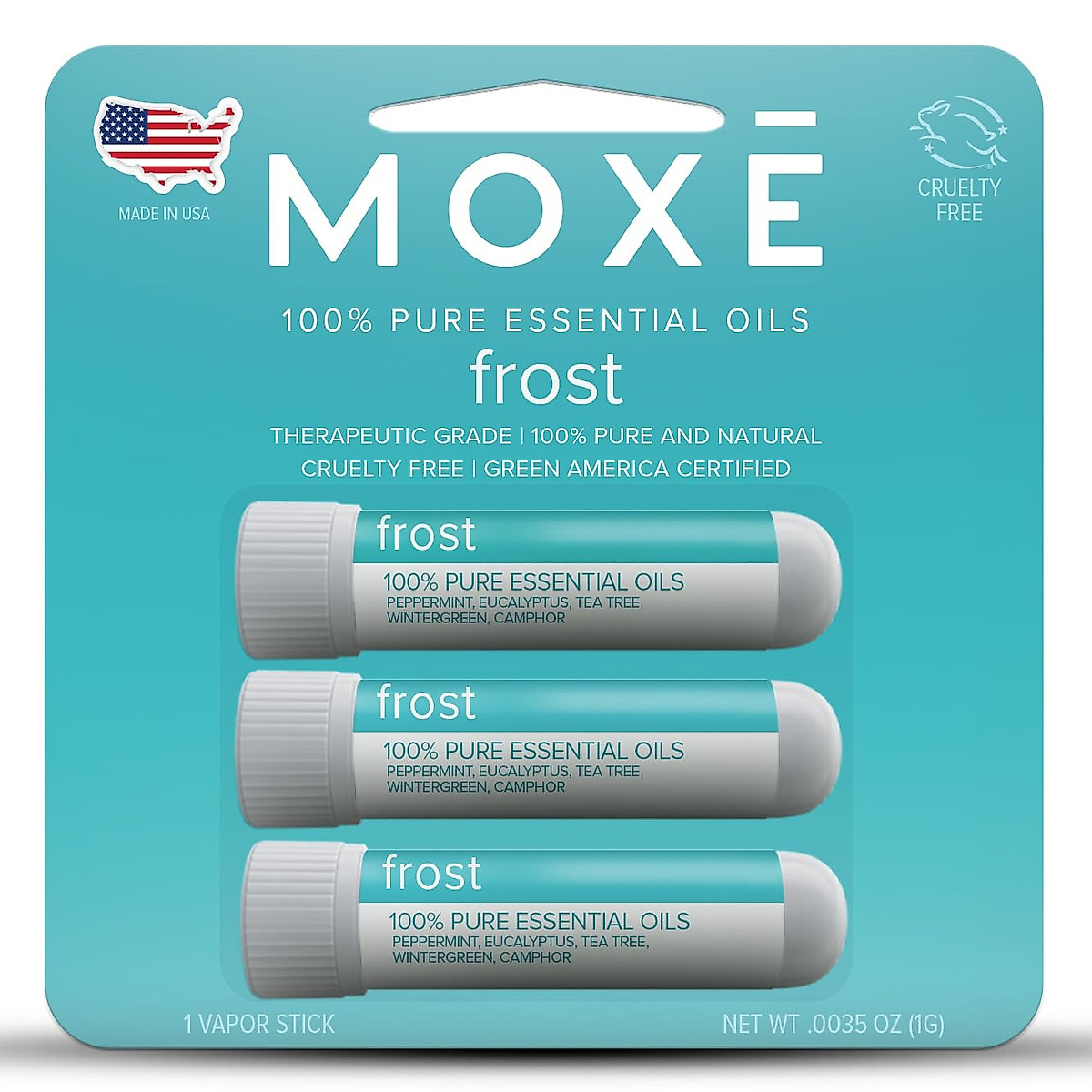 MOXE Frost - Energizing Aromatherapy Nasal Inhaler - Alleviate Headaches, Boost Focus & Energy - Cooling Sinus Blaster - Includes Peppermint, Eucalyptus, & Wintergreen Essential Oils - USA (3-Pack)…