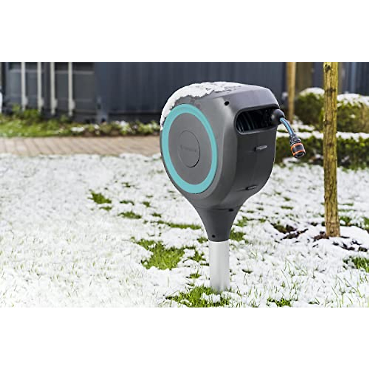 Gardena 18614-20 66 Foot Auto Retractable Hose Reel on Metal Spike, Feet, Standard, Turquoise