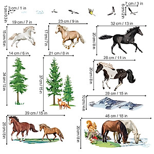 decalmile Farm Animal Wall Stickers Wild Horse in The Forest Wall Decals Kids Bedroom Playroom TV Background Wall Decor