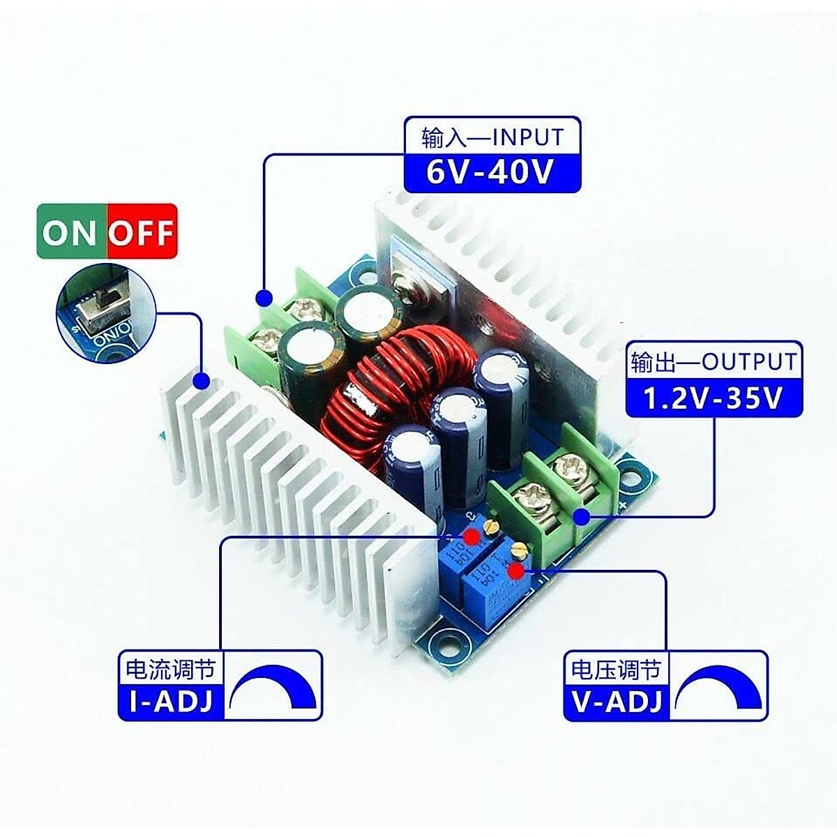 WWZMDiB Constant Current CC CV Buck Converter Module DC 6-40V to 1.2-36V 20A 300W Adjustable Step Down Voltage Regulator Power Supply Module with Short Circuit Protection Function