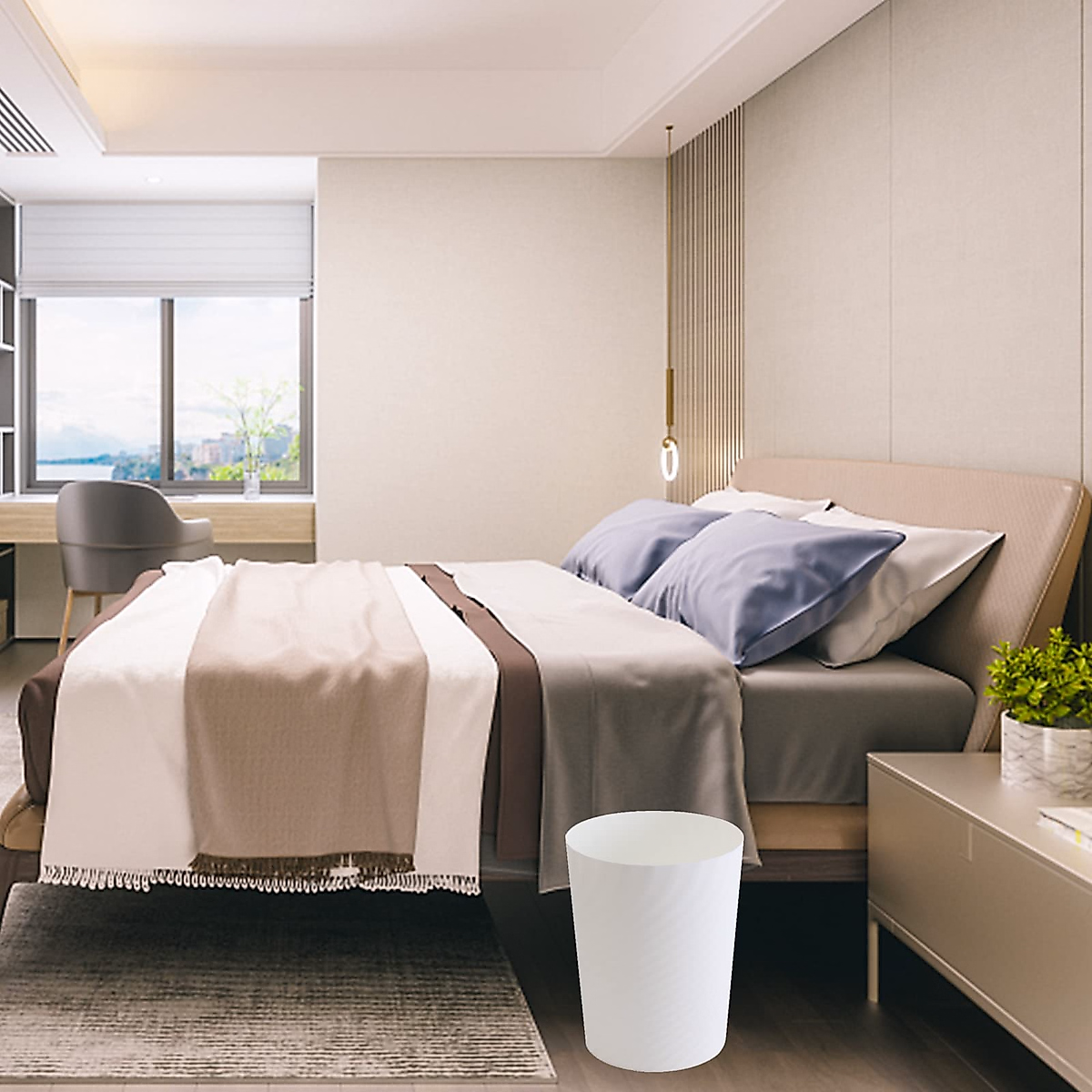 UUJOLY Plastic Small Trash Can Wastebasket, Garbage Container Basket for Bathrooms, Laundry Room, Kitchens, Offices, Kids Rooms, Dorms, (White, 1.8 Gallon)