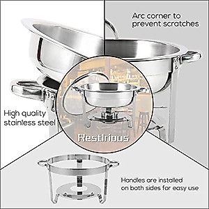 Restlrious Chafing Dish Buffet Set 3 Pack Stainless Steel Round Chafers and Buffet Warmers Set with Glass Viewing Lid, 5QT Foldable Complete Set for Buffet Catering w/Water Pan, Food Pan, Fuel Holder