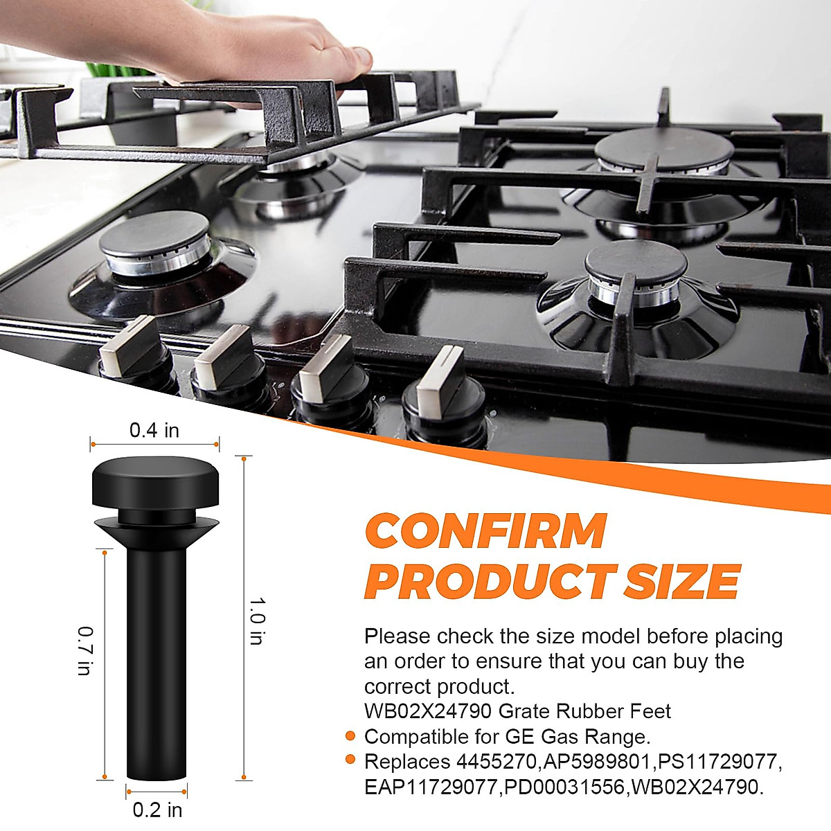 24Pack WB02X24790 Grate Rubber Feet-Fit for GE Gas Stove Top Range Grate Foot Rubber Pads-Cooktop Grate Foot Replaces 4455270, AP5989801, PS11729077, EAP11729077 GE Stove Parts Rubber Grate Bumpers