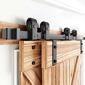 EaseLife 10 FT Bypass Double Sliding Barn Door Hardware Kit,Single Track,Heavy Duty,Slide Smoothly Quietly,Easy Install (10FT Track Kit for Double 65" Wide Door)