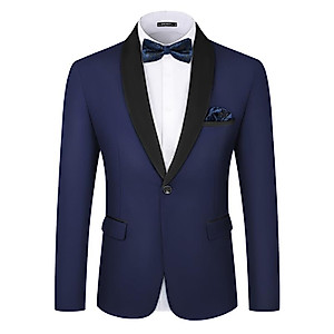 MAGE MALE Men's Tuxedo Jacket Slim Fit One Button Solid Shawl Lapel Blazer Jacket for Dinner,Prom,Party