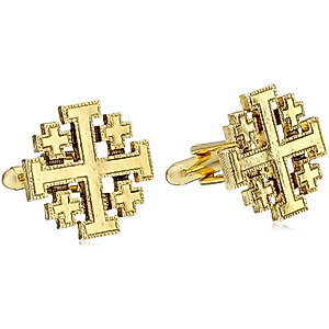 Symbols of Faith "Inspirations" 14k Gold-Dipped Jerusalem Cross Round Cuff Links