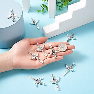 KISSITTY 10pcs Tibetan Style Alloy Crucifix Cross Pendants Religious Cross Charms with Pinch Bail for Easter Rosary Holy Beads Necklace Jewelry Making Antique Silver