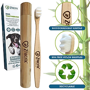 zalcrix ECO-FREINDLY Dog Toothbrush - Natural Bamboo with 12,000 Ultra-Soft Bristles for A Gentle Yet Effective Clean Ideal for Your Pet's Sensitive Teeth and Gums