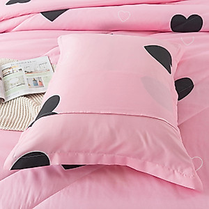 Caressma Blush Pink Love Comforter Set King Size, Cute Heart Pattern Bedding Comforter for Girls Women, 3 Pieces Soft Microfiber Fluffy Lovely Comforter Set for All Seasons Room Decor