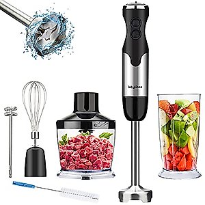 Keylitos 5-in-1 Immersion Hand Blender, Powerful 12-Speed Handheld Stick Blender with 304 Stainless Steel Blades, Chopper, Beaker, Whisk and Milk Frother for Smoothie, Baby Food, Sauces Red,Puree, Soup (Black)