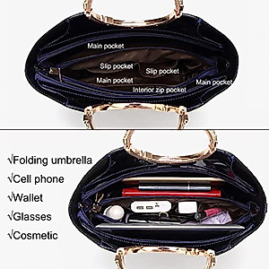 XingChen Glossy Faux Patent Leather Shoulder Handbag Women Evening Party Satchel Flower Pendant Top Handle Tote Purses Black