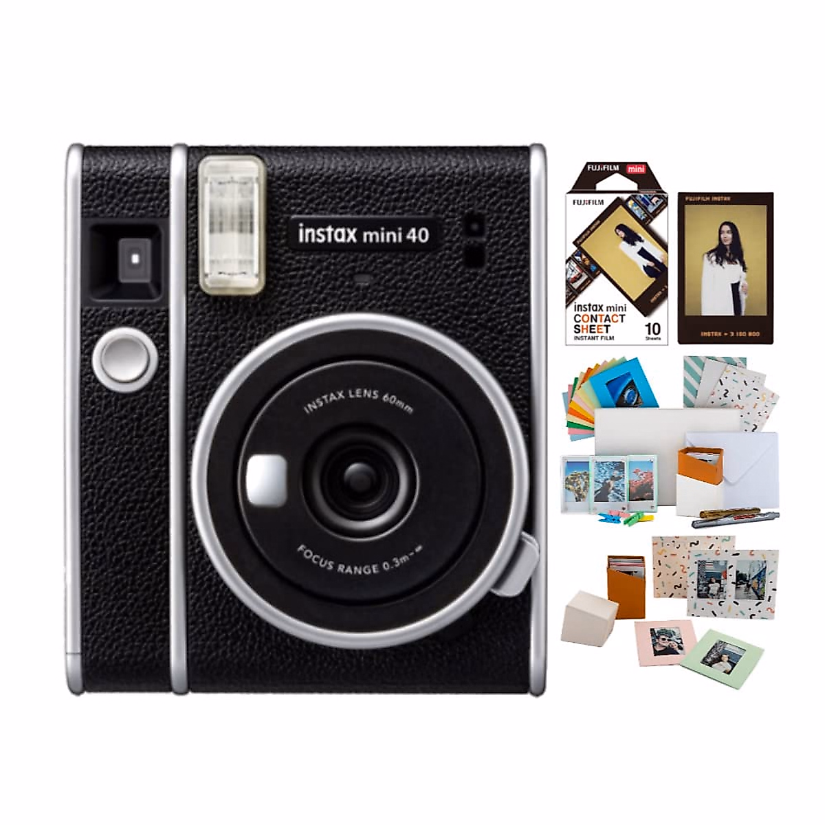 Fujifilm Instax Mini 40 Instant Film Camera Bundle with Contact Sheet Instant Film and Creative Memento Set (4 Items)