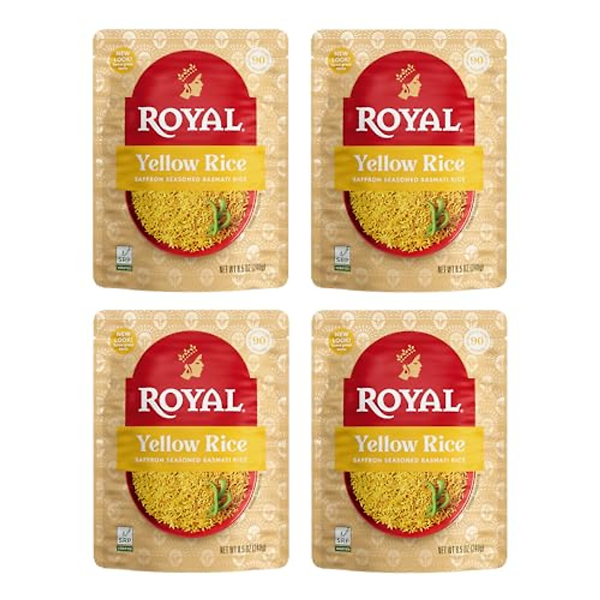Royal Yellow Saffron Basmati Rice - Ready to Heat Basmati Rice - (4 Pack) 8.5 oz Microwaveable Pouch