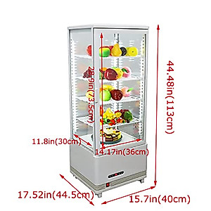 INTSUPERMAI Commercial Glass Refrigerated Cake Display Case with Interior LED Lighting Beverage Cake Refrigerator Showcase with Automatic Defrost 110V