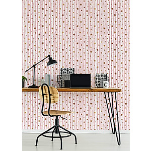 AMAZING WALL Home Modern Peel and Stick Glitter Pink Striped Stars Printed Wallpaper Self Adhesive Bedroom, 15.7*198''