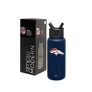 Simple Modern Officially Licensed NFL Denver Broncos Water Bottle with Straw Lid | Vacuum Insulated Stainless Steel 32oz Thermos | Summit Collection | Denver Broncos
