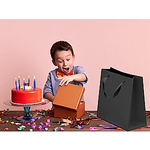 20 Pcs Black Kraft Paper Gift Bags 10.6 x 8.2 x 3.1 Inch Gift Bags Bulk with Handles for Retail Bag, Party Favor Bag, Birthday Gift Bag, Merchandise Boutique Retail Bags