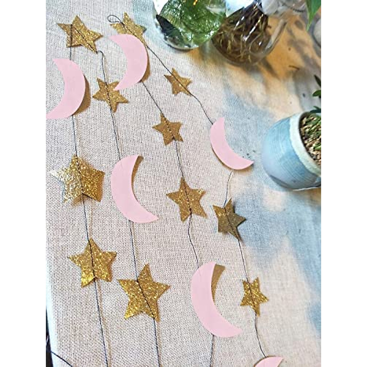 Moon and Star Garland Twinkle Twinkle Little Star of 2pcs Pink Gold Princess Birthday Party Decorations Pink Gold Moon Star Baby Shower Decorations 1st Birthday Garland Love You to the Moon and Back