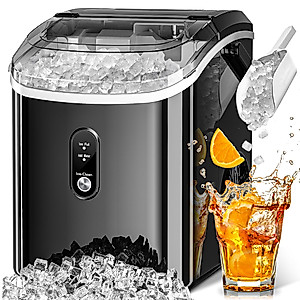 Nugget Ice Maker Countertop with Crushed Ice, 35lbs/Day, Portable Ice Maker Countertop with Handle, One-Click Operation, Compact Design, Sonic Pellet Ice Maker for Home & Bar(Black)