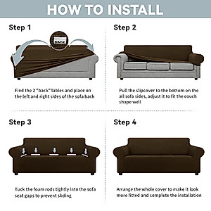 LURKA Stretch Oversized Sofa Slipcovers 1 Piece Couch Covers for 3 Cushion Couch Sofa Furniture Protector Full Sofa Covers with Elastic Bottom for Kids and Pet (Brown, X-Large)