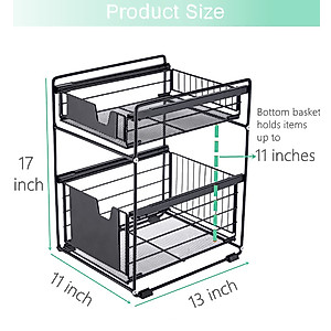TidyEasy Under Sink Organizer 2-Tier,L-Shaped Cabinet Storage shelf with Sliding Drawer,Pull Out Home Organizers for Kitchen Bathroom (Large, Black)
