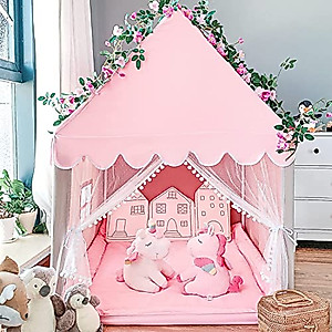 Kids Play Tent for Girls, Toddler Tent Princess Castle Pink Tent Large Playhouse Tent Indoor Fairy Tent with Star Lights