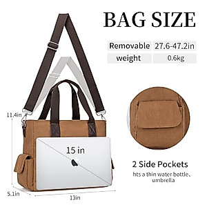 Canvas Messenger Bag for Men, 15 Inch Water Resistant Laptop Bag, Crossbody Bag for Work Office Travel Casual with Adjustable Shoulder Strap(Brown)