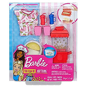 Barbie Cooking & Baking Accessory Pack with Popcorn-Themed Pieces, Including T-Shirt for Doll, Popcorn Machine Mold & Container of Molded Dough, Ages 4 Years Old & Up, Multi