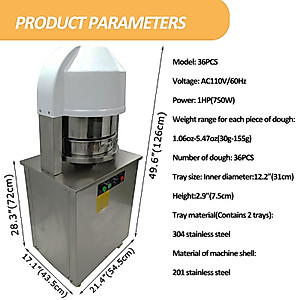 HayWHNKN Electric Dough Divider Rounder 36PCS Dough Cutter 1.06~5.47oz Automatic Dough Ball Cutting Making Machine Dough Equal Divider Bread Maker Lump Spacer Dough Divider for Bakery 110V