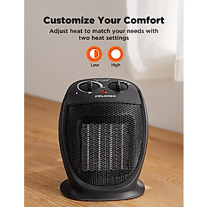 PELONIS PHTA1ABB Portable, 1500W/900W, Quiet Cooling & Heating Mode Space Heater for All Season, Tip Over & Overheat Protection,for Home, Office Personal Use, Black , 9inch