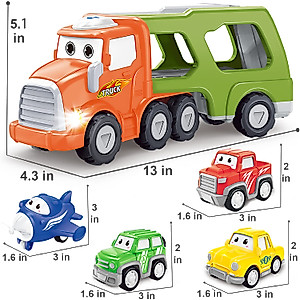 VESIHOLO Toy Trucks, Toddler Toys Car for Boys and Girls, Toys for 3 4 5 6 Year Old, 5-in-1 Push Back Toy Vehicle, Toy Trucks, Car Trucks with Light Sound for Kids, Birthday Gift Toys