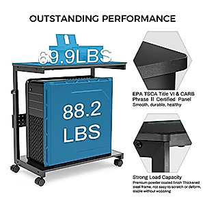 EUREKA ERGONOMIC Height Adjustable Computer Tower Stand, 2-Tier ATX-Case CPU Holder Cart Under Desk Mobile PC Laptop Standing Table Home Office Gaming Accessories w/ Rolling Wheels & Mouse Pad, Black