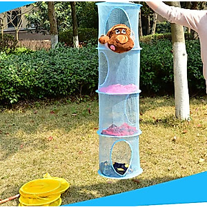 2 Pcs 4 Tier Foldable Hanging Mesh Storage Basket with 2 Hooks,43.5 x12” Space Saving Toy Organizer 4 Compartments Organizer for Corner Organizer Storage Net,Bathroom Balcony Wardrobe,Travel,Gray