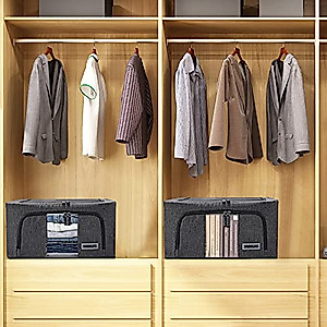 WONLIFE Folding Storage Box,Steel Frame Storage Box,Clear Collapsible Container,Foldable Cloth Storage Box,Closet Storage Bag,Stackable Storage Bins,Organizer/Handles/Window/Zipper(2-Pack,Darkgray,M)