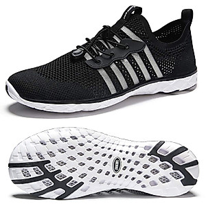 SUOKENI Women's Quick Drying Slip On Water Shoes for Beach or Water Sports Blackwhite,Size:US 8.5/EU 39