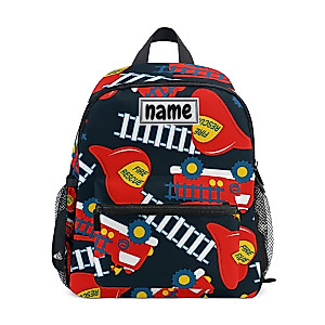 Glaphy Custom Kid's Name Backpack, Red Fire Truck Car Cute Toddler Backpack for Daycare Travel, Personalized Name Preschool Bookbags for Boys Girls