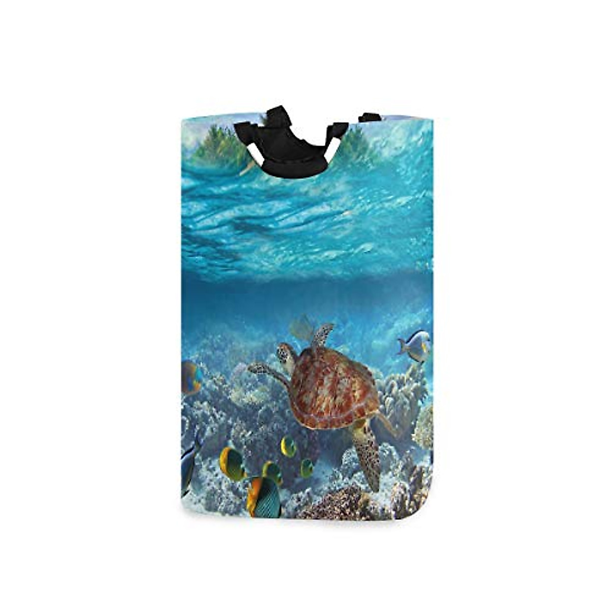 XLING Collapsible Laundry Basket Tropical Fish Ocean Animal Turtle,Foldable Laundry Hamper Washing Clothes Basket Bin Storage Bag Organization with Handles